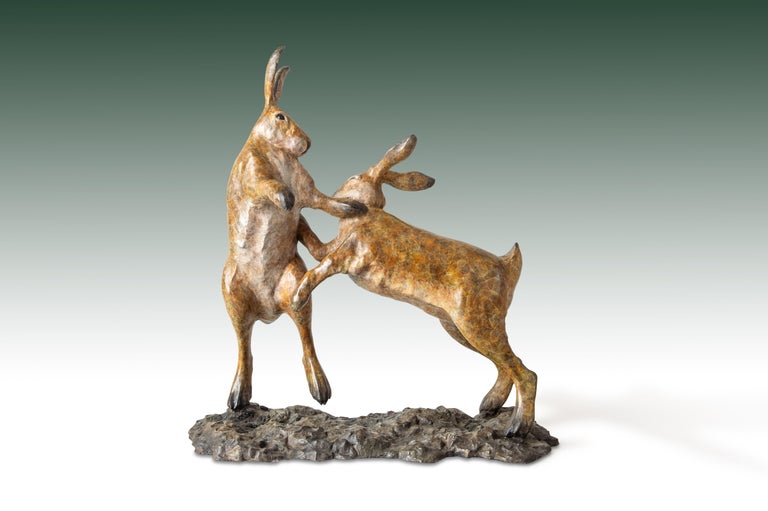 Tobias Martin - 'Boxing Hares' Bronze Sculpture of two fighting hares ...