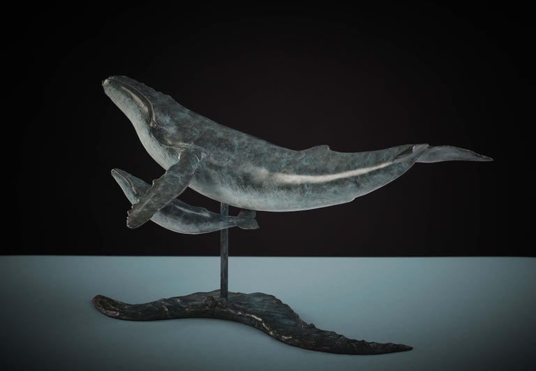 Tobias Martin - 'Whale and Calf' Bronze Sculpture patinated blue of a ...