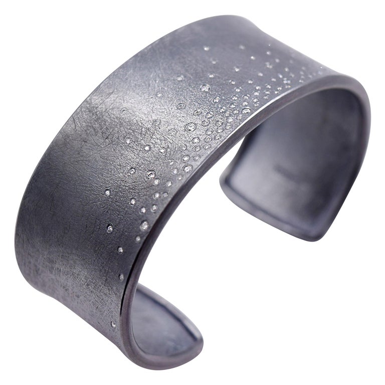 Todd Reed designed Flush Set Diamond Cuff Bracelet in Oxidized Sterling ...