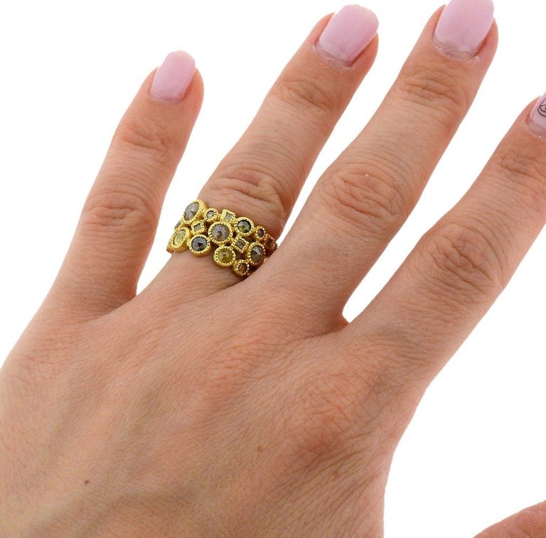 Todd Reed Gold Rose Cut Rough 6.70 Carat Diamond Wide Band Ring at 1stDibs