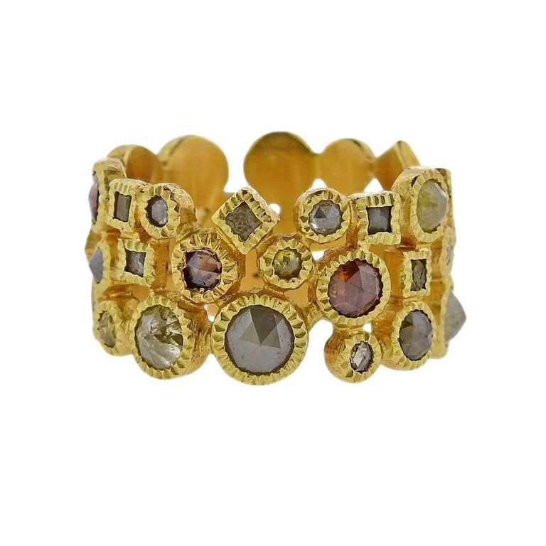 Todd Reed Gold Rose Cut Rough 6.70 Carat Diamond Wide Band Ring at 1stDibs