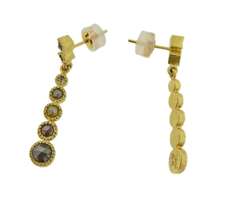 Todd Reed Gold Rough Diamond Drop Earrings at 1stDibs