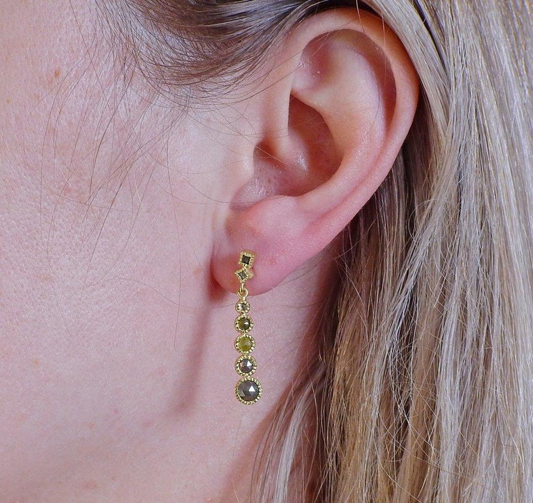 Todd Reed Gold Rough Diamond Drop Earrings at 1stDibs