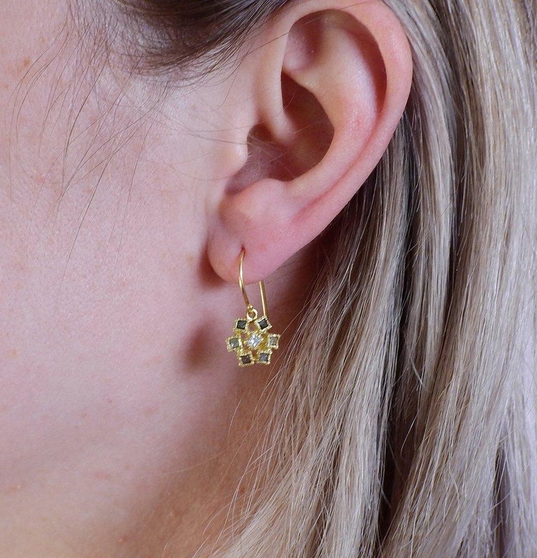 Todd Reed Gold Rough Diamond Drop Earrings at 1stDibs