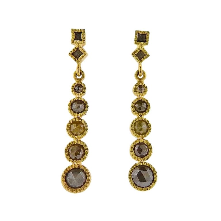 Todd Reed Gold Rough Diamond Drop Earrings at 1stDibs