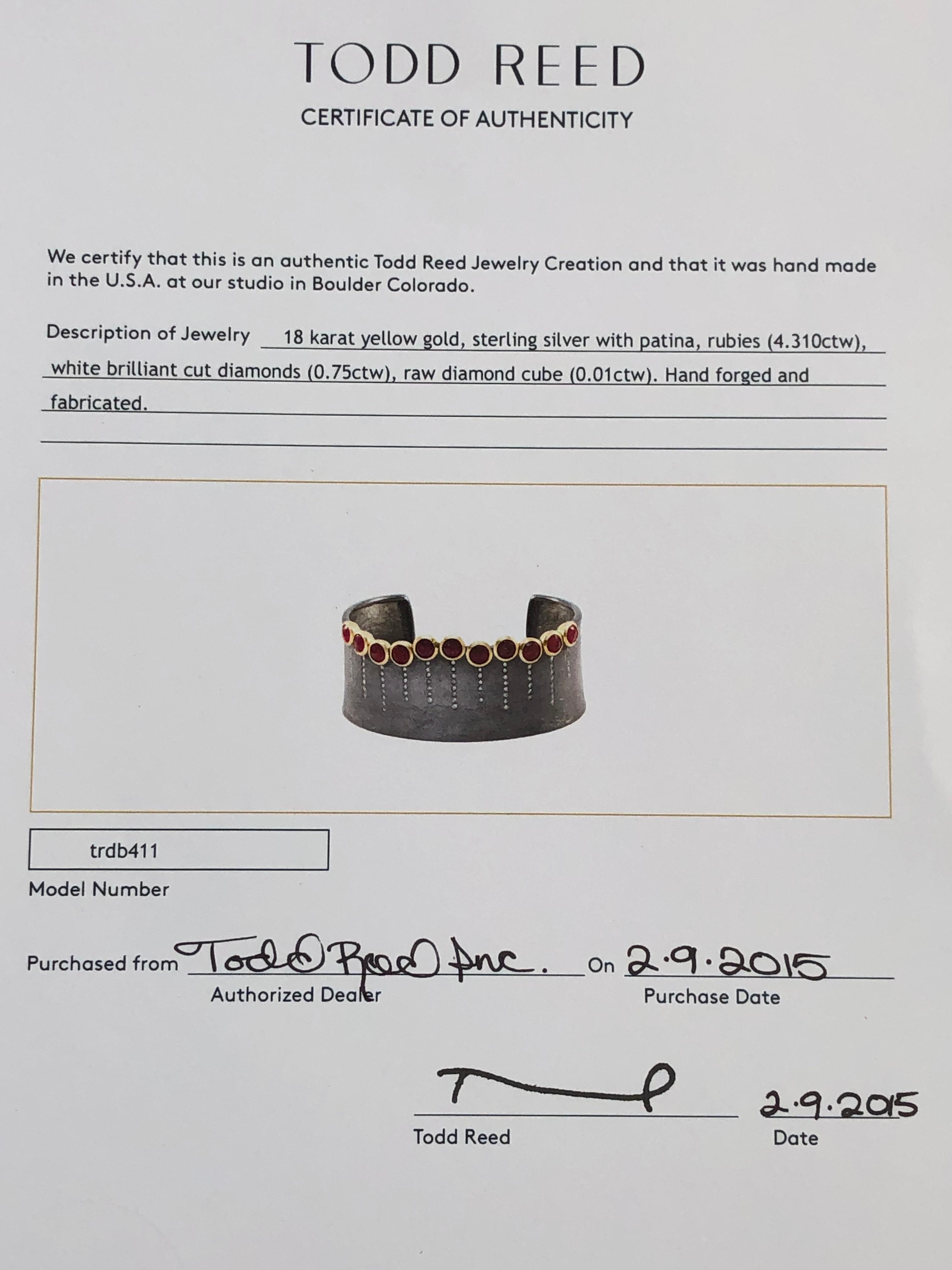 Todd Reed Ruby and Gold Diamond Cuff Bracelet For Sale at 1stDibs