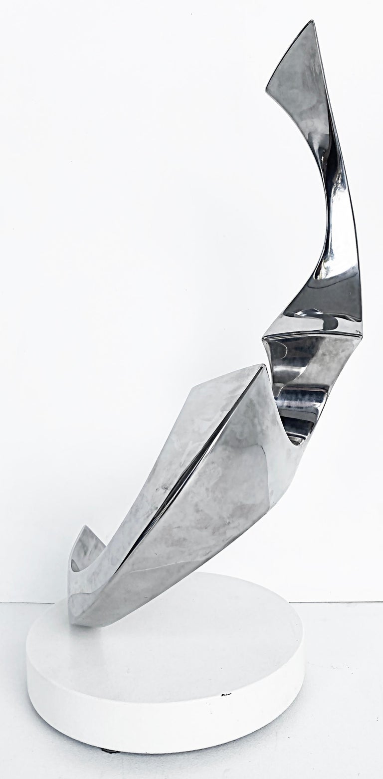 Todd Reuben Chrome Abstract Sculpture on Rotating Base For Sale at 1stDibs