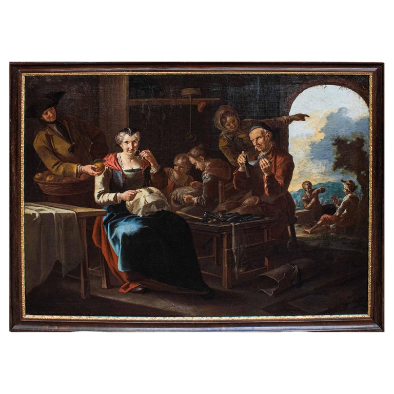 Todeschini, Intern Scene with Spinners Painting Oil on Canvas For Sale ...