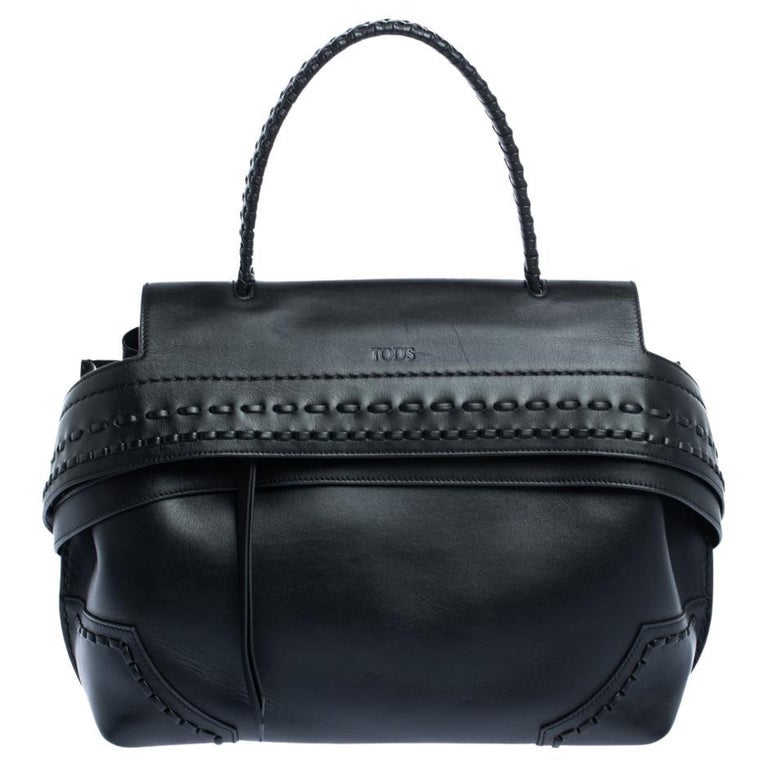 Tod's Black Leather Wave Top Handle Bag at 1stDibs