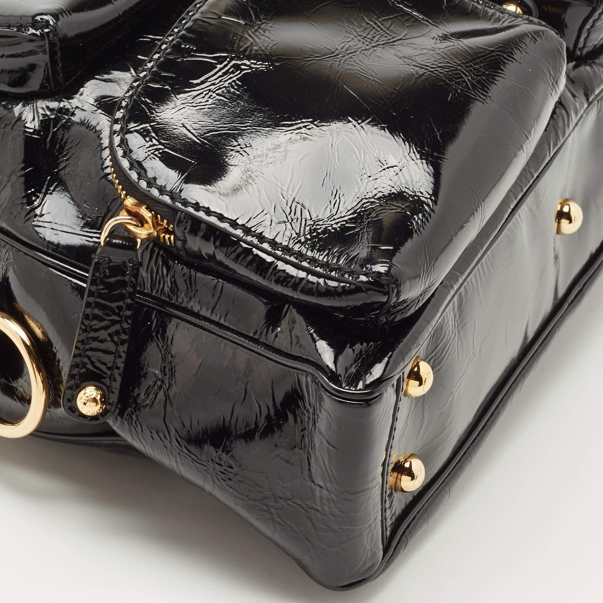 Tod's Black Patent Leather T Bag Media Satchel For Sale at 1stDibs