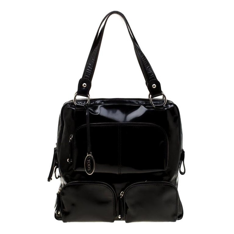Tod's Black Patent Leather T Bag Media Satchel For Sale at 1stDibs ...