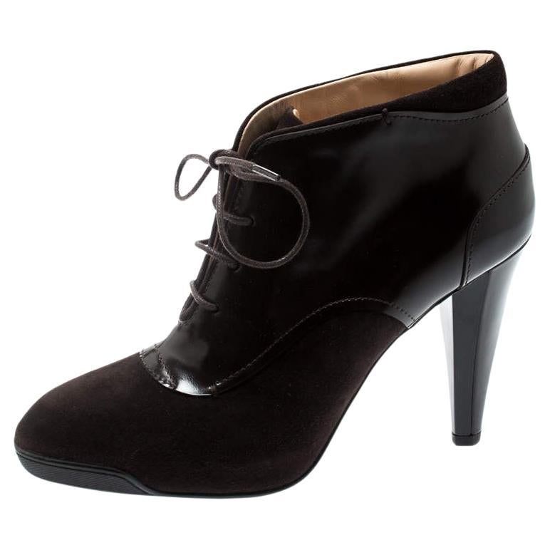 Tod's Brown Suede And Leather Lace Up Platform Booties Size 37.5 For ...