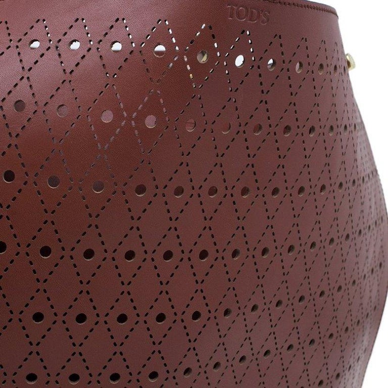 Tod's Brown Two Tone Perforated Signature Secchiello Traforo Tote ...