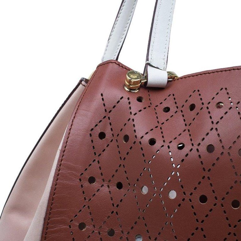 Tod's Brown Two Tone Perforated Signature Secchiello Traforo Tote ...