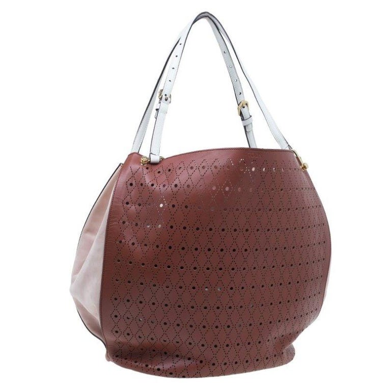 Tod's Brown Two Tone Perforated Signature Secchiello Traforo Tote ...