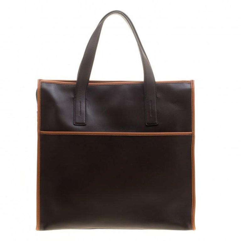 Tod's Dark Brown Leather Slim Script Tote For Sale at 1stDibs