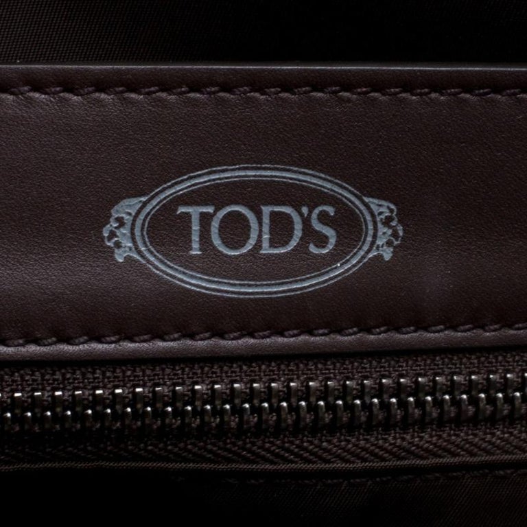 Tod's Dark Brown Leather Slim Script Tote For Sale at 1stDibs