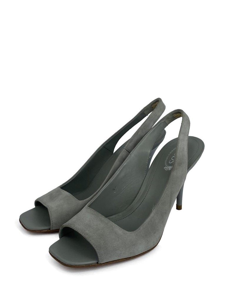 Tod's EU 37 Grey Suede Open-Toe Sling Back Heels For Sale at 1stDibs