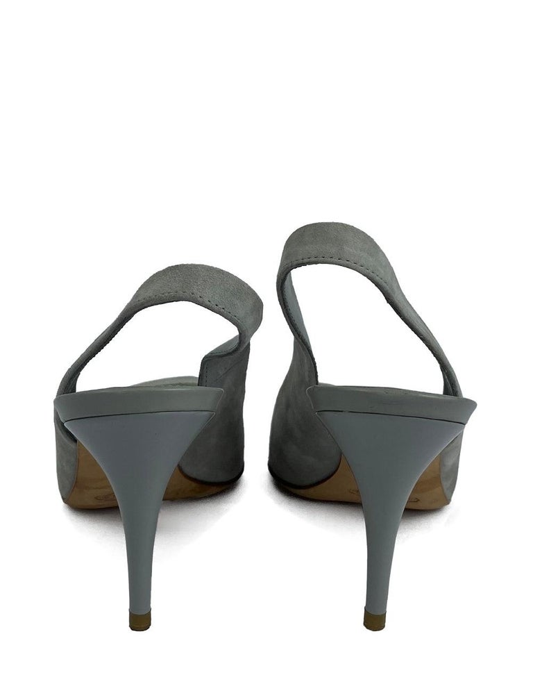 Tod's EU 37 Grey Suede Open-Toe Sling Back Heels For Sale at 1stDibs