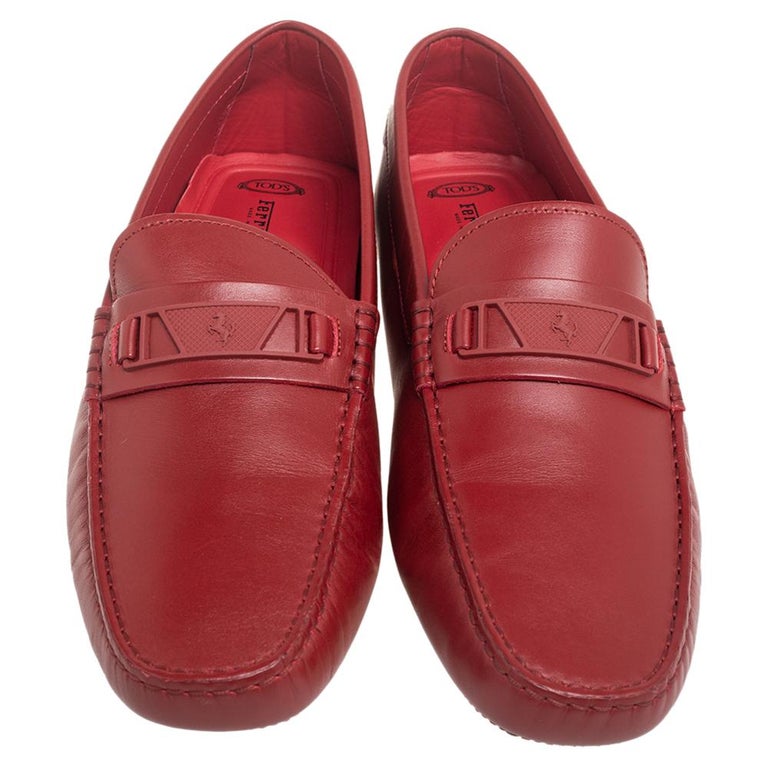 Tod's for Ferrari Red Leather Penny Slip On Loafers Size 45.5 For Sale ...