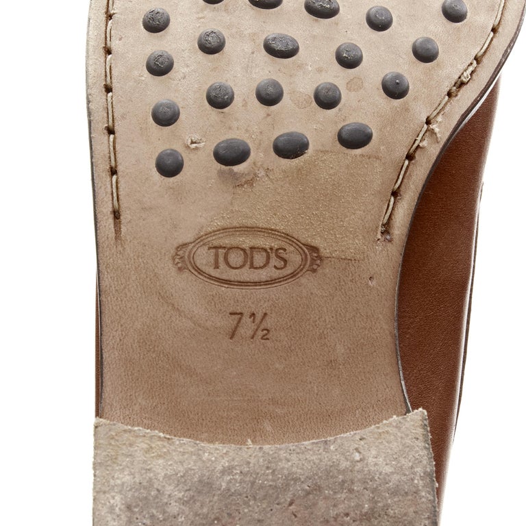 TOD'S Gommino brown leather stacked wooden dot sole loafer UK7.5 EU41.5 For Sale at 1stDibs