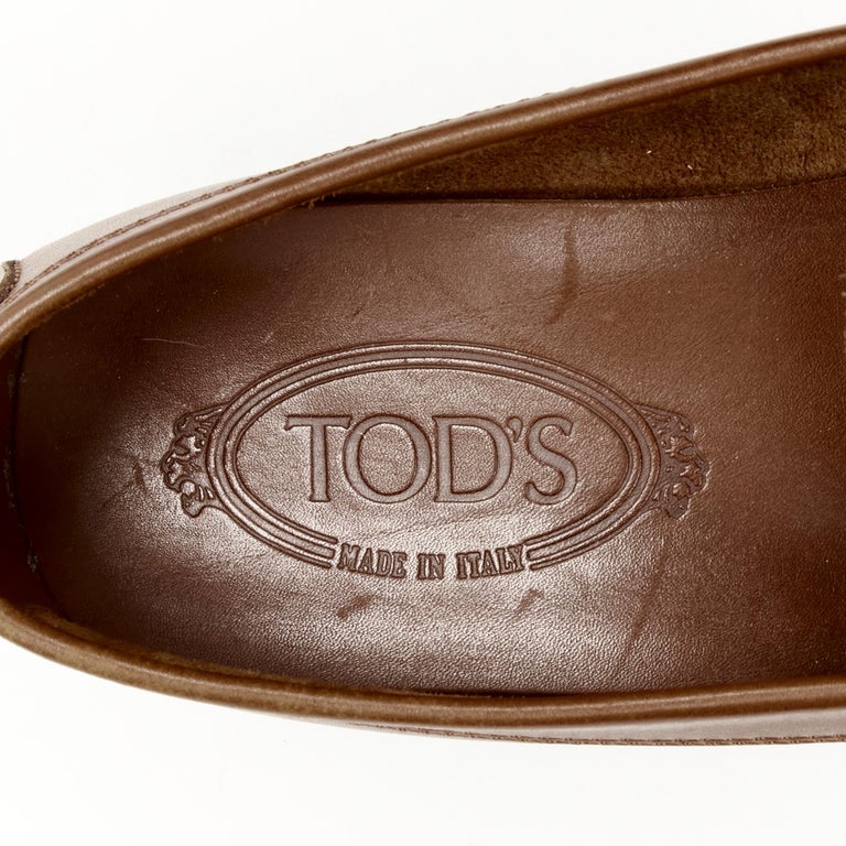 TOD'S Gommino brown leather stacked wooden dot sole loafer UK7.5 EU41.5 For Sale at 1stDibs