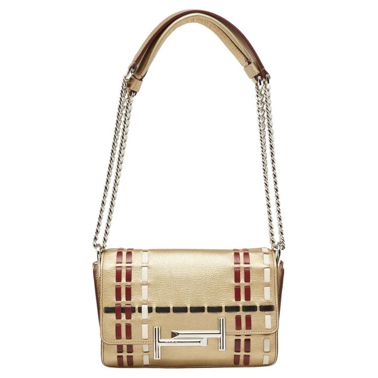 Tod's Metallic Gold Leather Double T Logo Flap Crossbody Bag For Sale ...