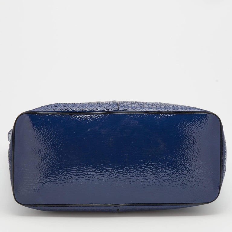 Tod's Navy Blue Patent Leather Signature Shopper Tote For Sale at 1stDibs