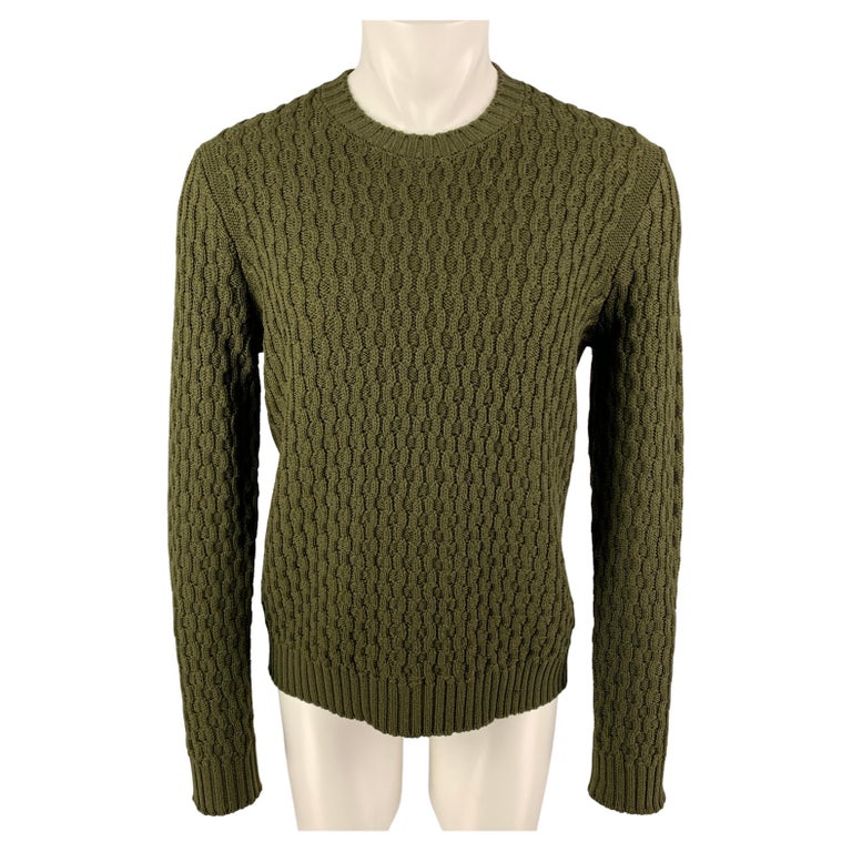 TOD'S Size M Olive Knitted Merino Wool Crew-Neck Sweater For Sale at ...