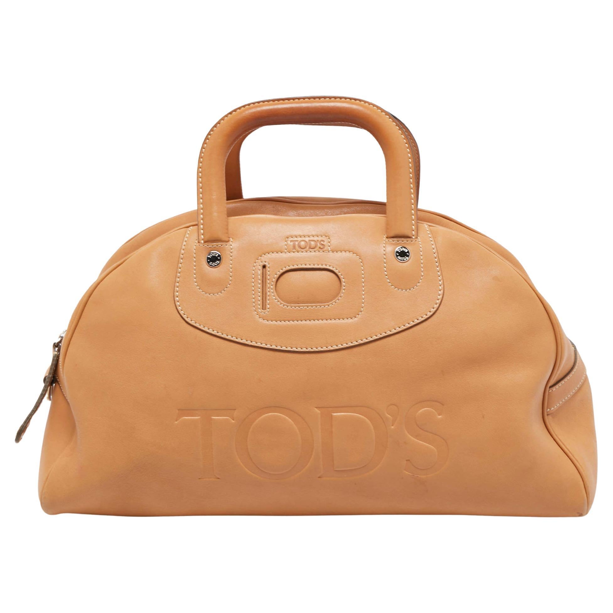 Tod's Tan Leather Logo Top Zip Satchel For Sale at 1stDibs