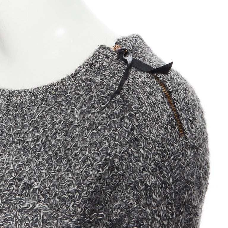 TOGA PULLA 100% alpaca grey cable knit zip shoulder cropped sweater JP2 ...