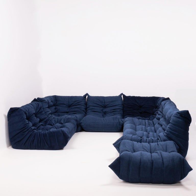 Togo Blue Modular Sofa and Footstool by Michel Ducaroy for Ligne Roset ...