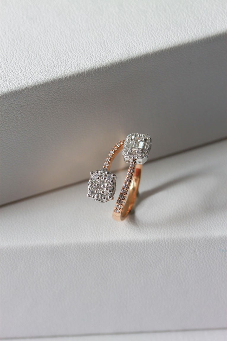 Toi Et Moi Ring with Illusion Diamond Setting in Rose Gold For Sale at ...