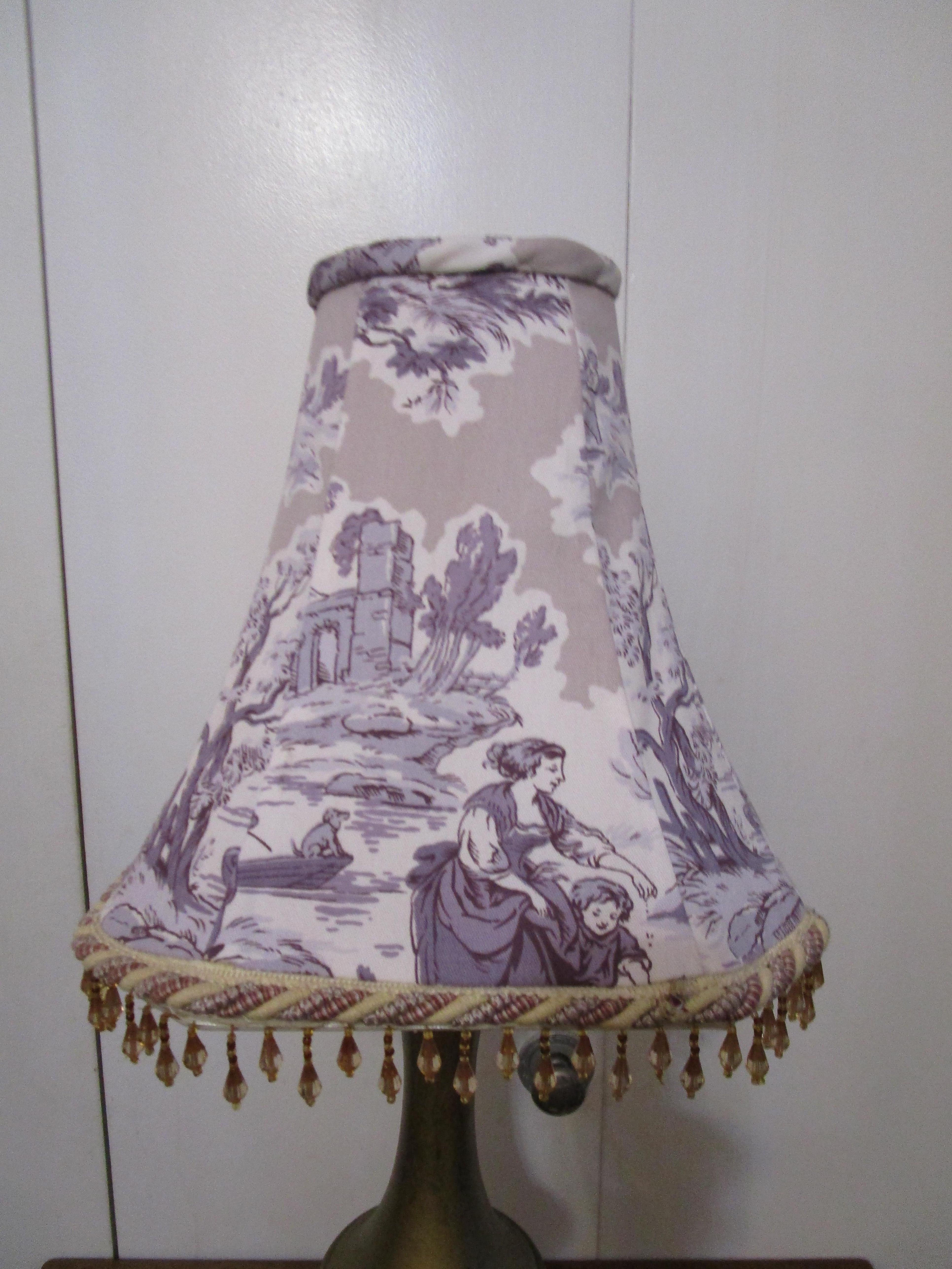 Lavender and White French Style Toile Lampshade with Beaded Trim For ...