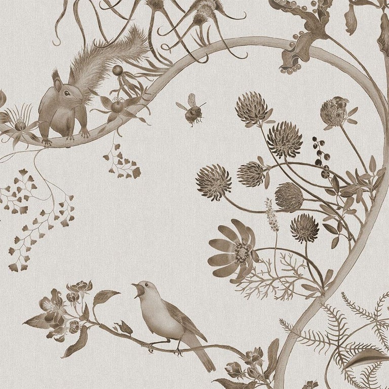 Toile Mercia Vines Wallpaper Botanical in Sepia For Sale at 1stDibs