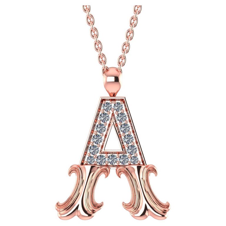 TOKTAM 18k Rose Gold Modern Alphabet "A" Diamond Pendant Necklace For ...