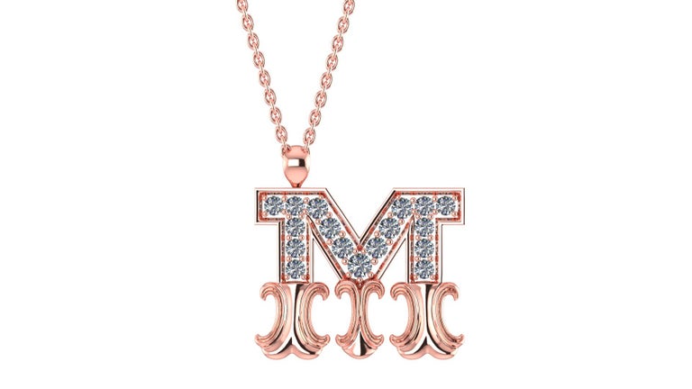 18k Rose Gold Modern Alphabet "M" Diamond Pendant Necklace For Sale at ...
