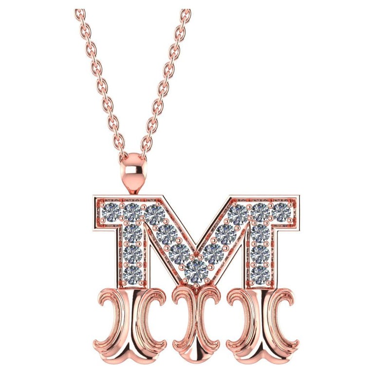 18k Rose Gold Modern Alphabet "M" Diamond Pendant Necklace For Sale at ...