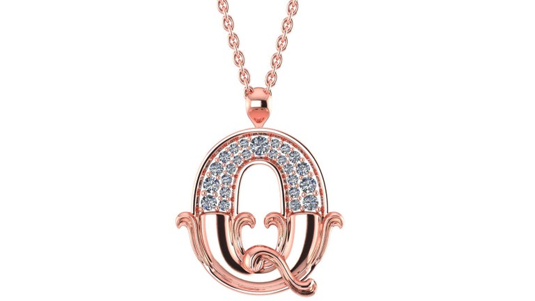 TOKTAM 18k Rose Gold Modern Alphabet "Q" Diamond Pendant Necklace For ...