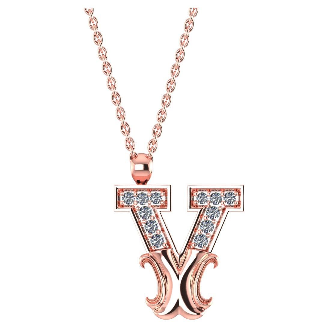 18k Rose Gold Modern Alphabet "V" Diamond Pendant Necklace For Sale at ...