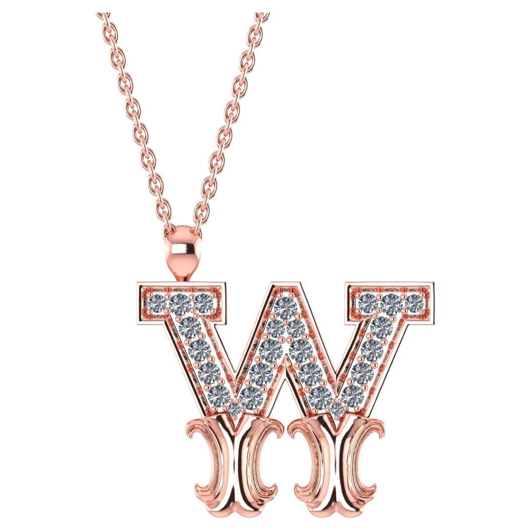 TOKTAM 18k Rose Gold Modern Alphabet "W" Diamond Pendant Necklace For ...