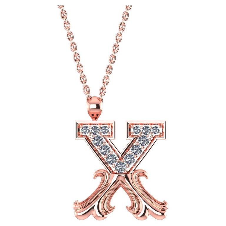 18k Rose Gold Modern Alphabet "X" Diamond Pendant Necklace For Sale at ...