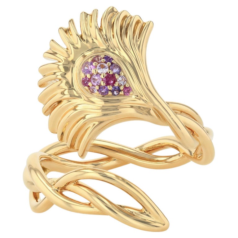 Customizable Toktam 18k Yellow Gold Daffodil Pink Sapphire Rubies Wrap Ring For Sale at 1stDibs