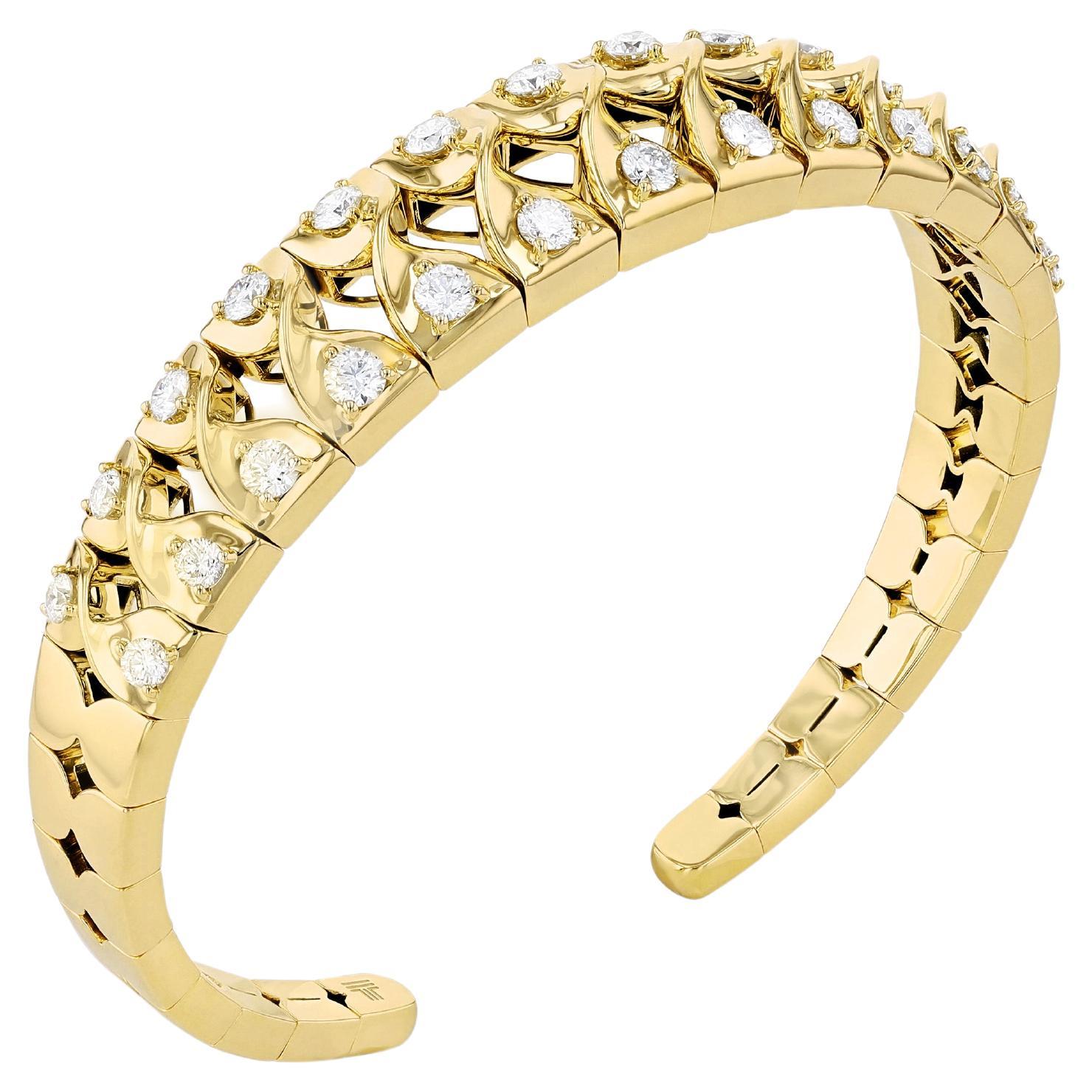 Toktam 18k Yellow Gold Modern Ashkal Diamond Cuff Bracelet For Sale at ...