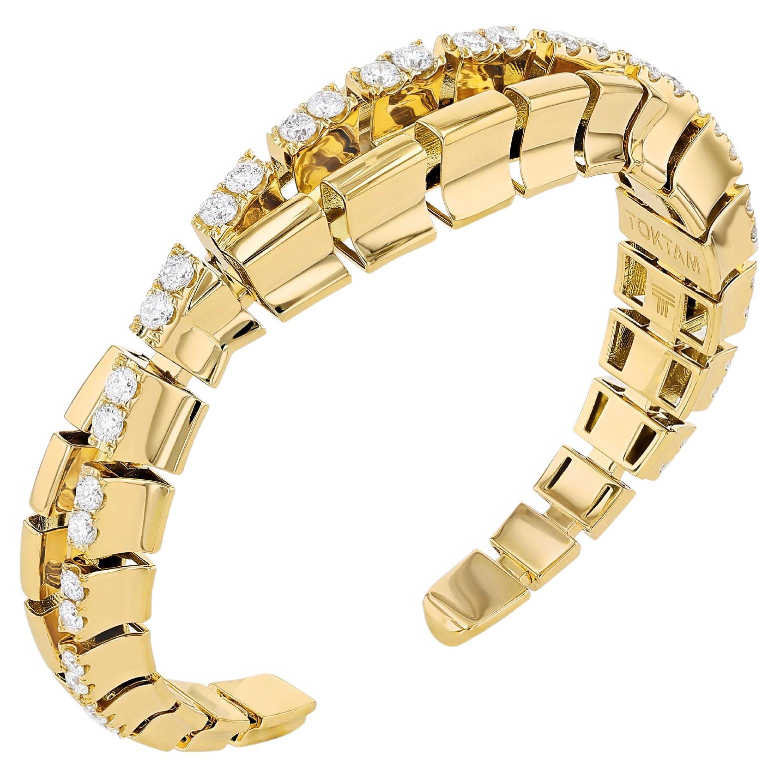 Toktam 18k Yellow Gold Modern Ashkal Diamond Cuff Bracelet For Sale at ...