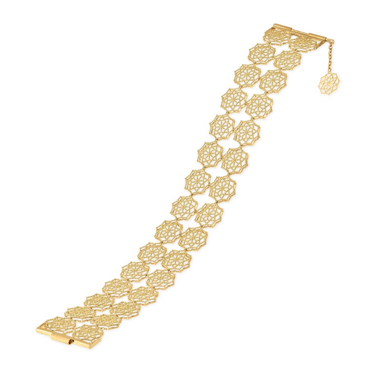 Modern Arabic Style 18k Yellow Gold Two Strand Bracelet with Charm Lock ...