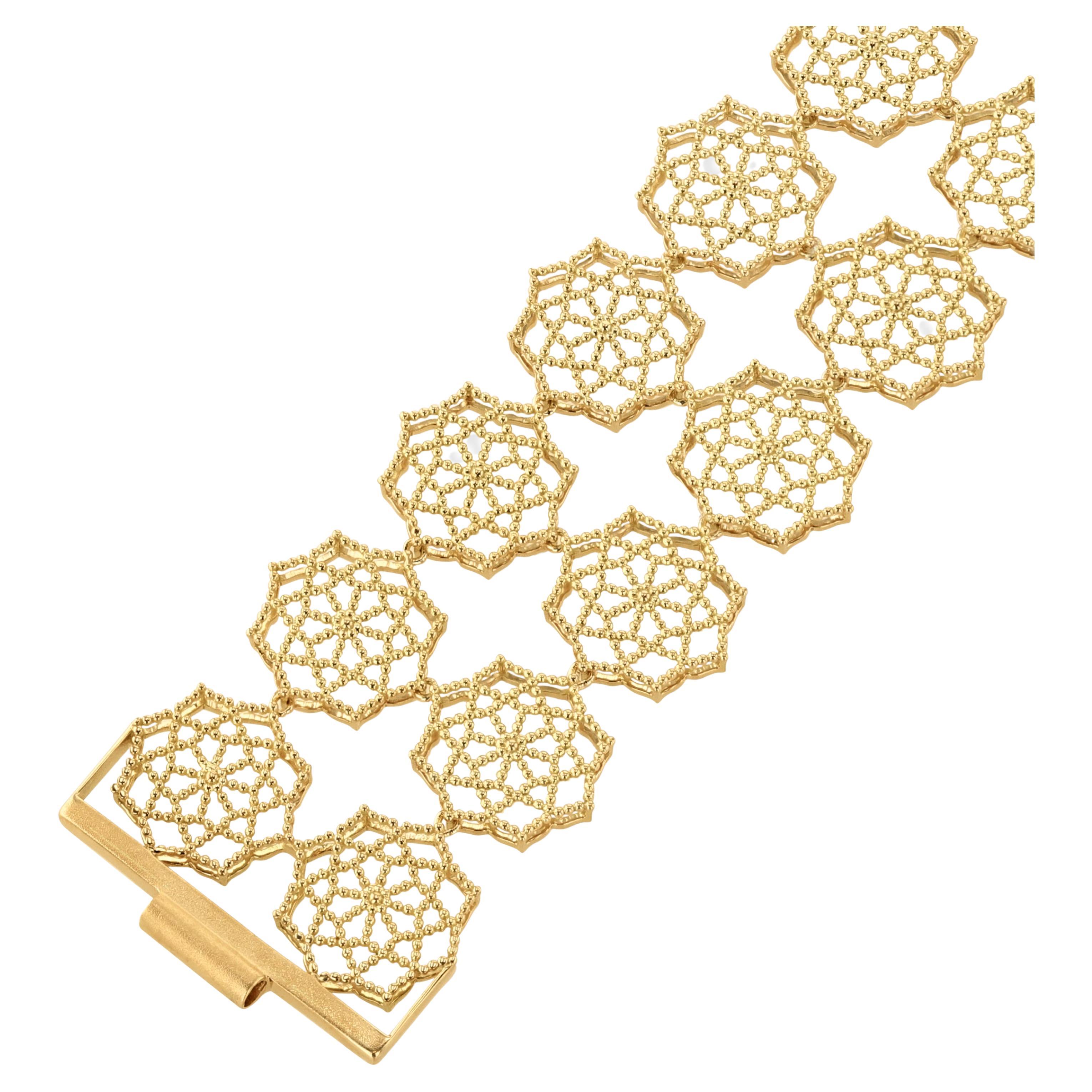 Arabic Style 18k Yellow Gold Dome Modern Bracelet with Sliding Lock For ...