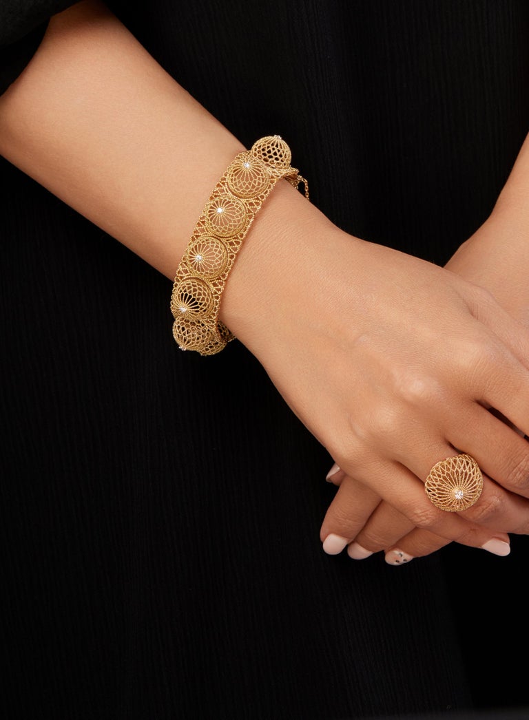 Modernist Arabic Style 18k Yellow Gold One Strand Dome Bracelet For ...