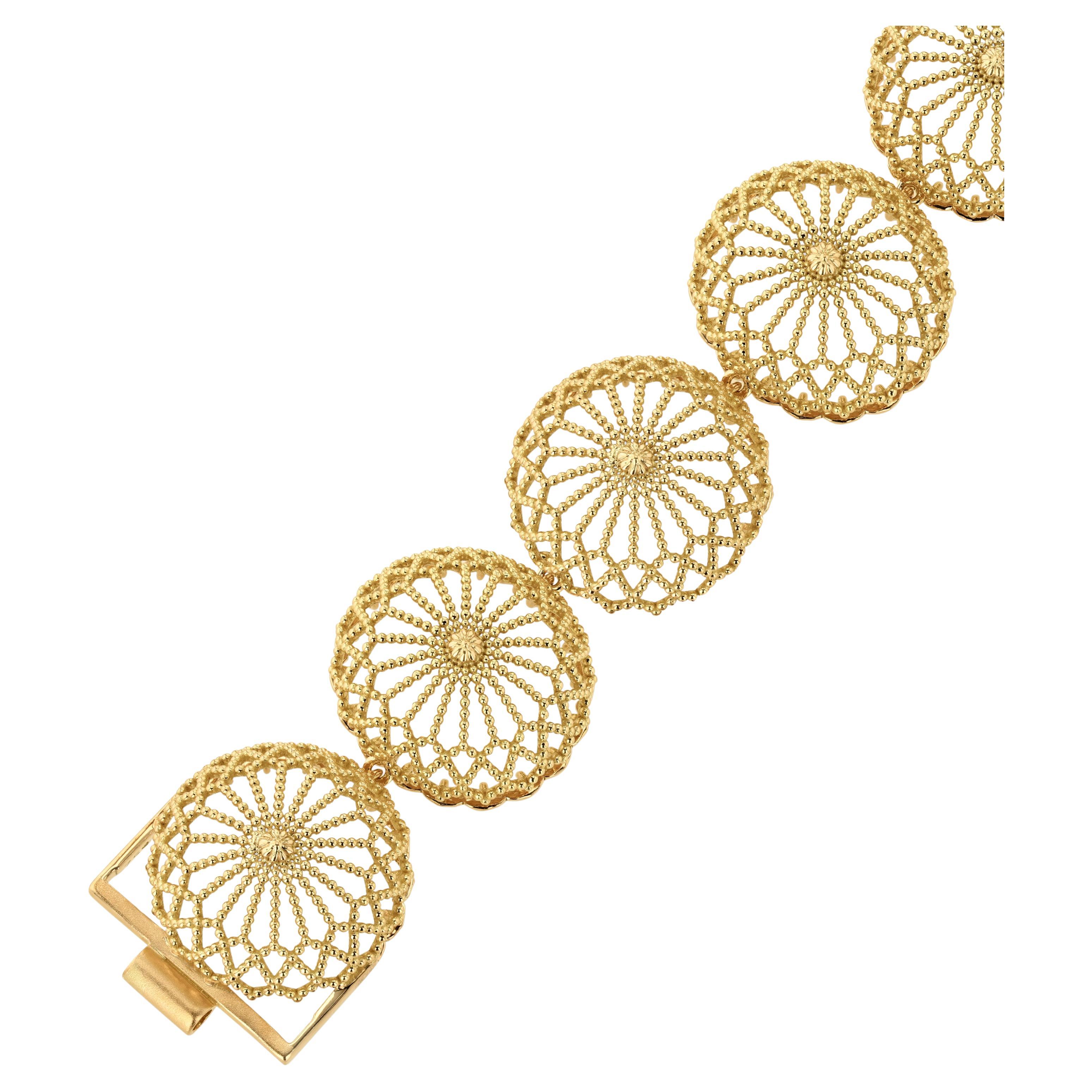 Arabic Style 18k Yellow Gold Dome Modern Bracelet with Sliding Lock For ...