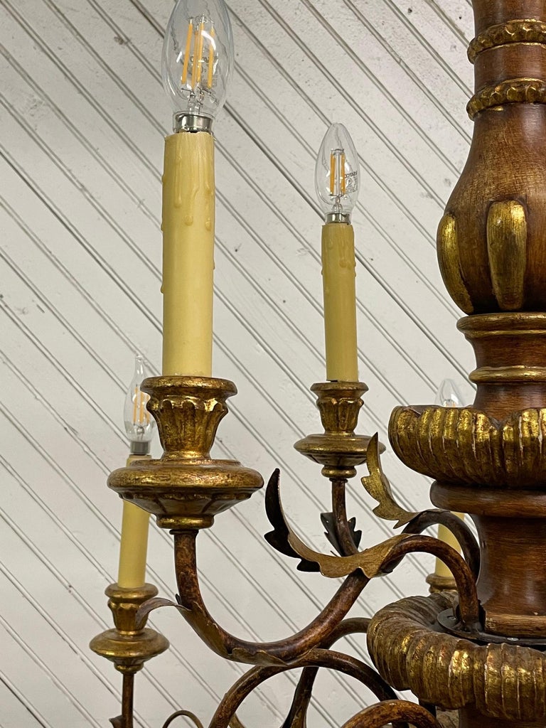 Tole Metal and Wood 12-Arm Chandelier For Sale at 1stDibs
